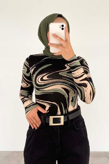 Lamelif Soyut Desen Bluz | 122058