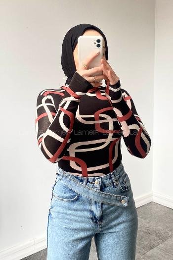Lamelif Yarım Balıkçı Labirent Desen Body Gül Rengi - Pudra Body | 143221